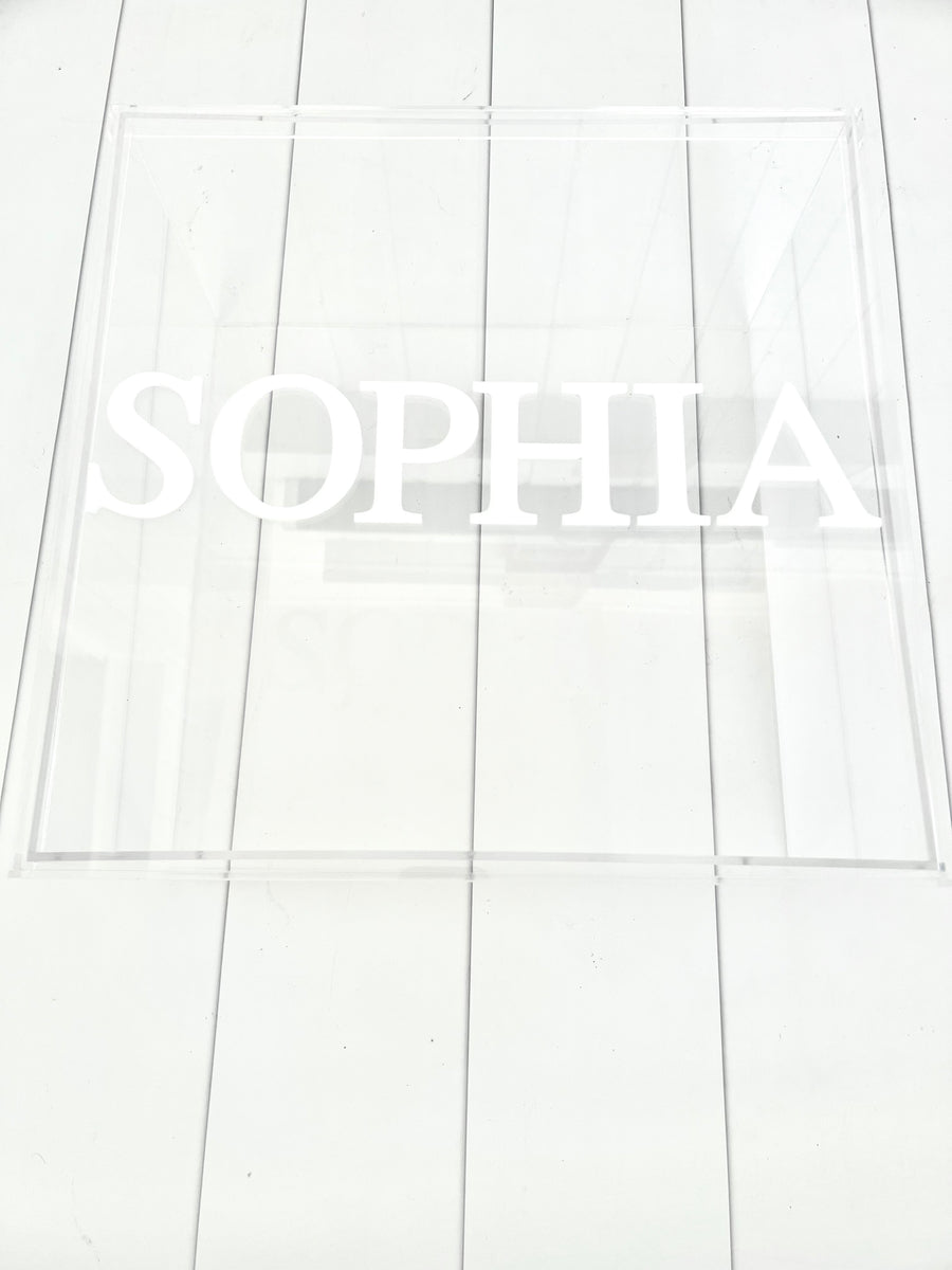 SQUARE CLEAR ACRYLIC BOX - with acrylic personalisation – Sweet Beginnings