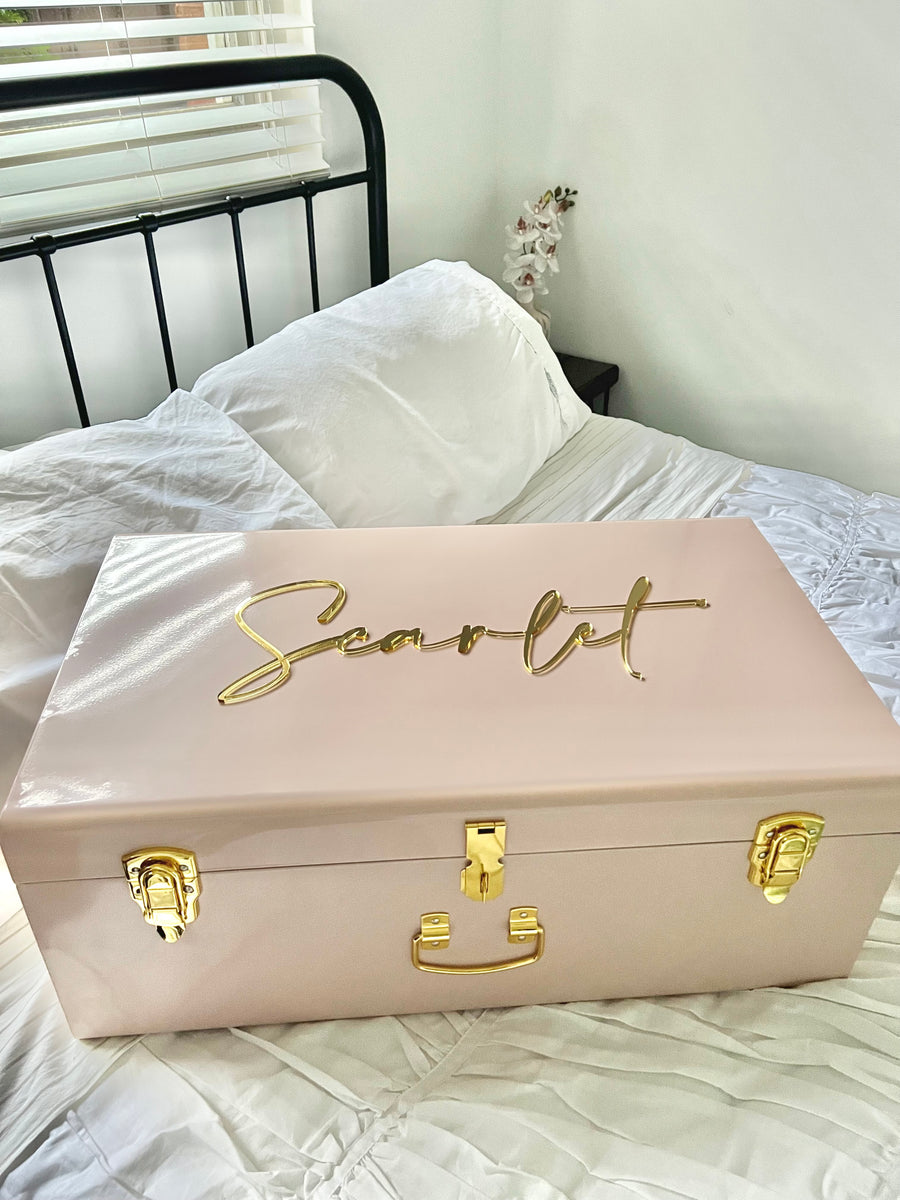 PINK METAL STORAGE TRUNK- GOLD HARDWARE – Sweet Beginnings